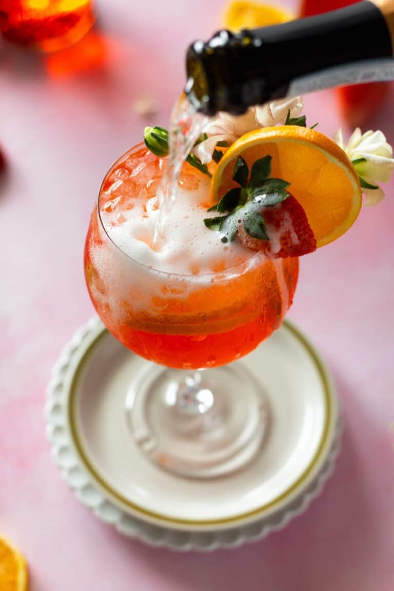 Strawberry Aperol Spritz with Strawberry Simple Syrup - Essence Eats