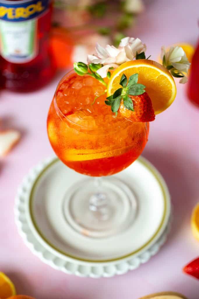 Strawberry Aperol Spritz with Strawberry Simple Syrup - Essence Eats