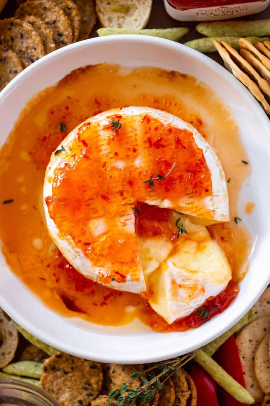 Easy Baked Brie with Sweet & Spicy Red Pepper Jelly - Essence Eats